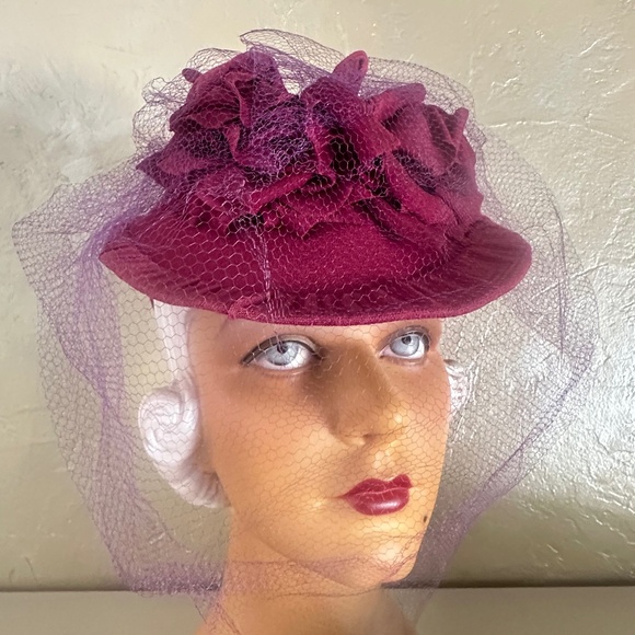 Accessories | Opulent 193s Mulberry Color Fabric Tilt Hat Fabric Roses ...